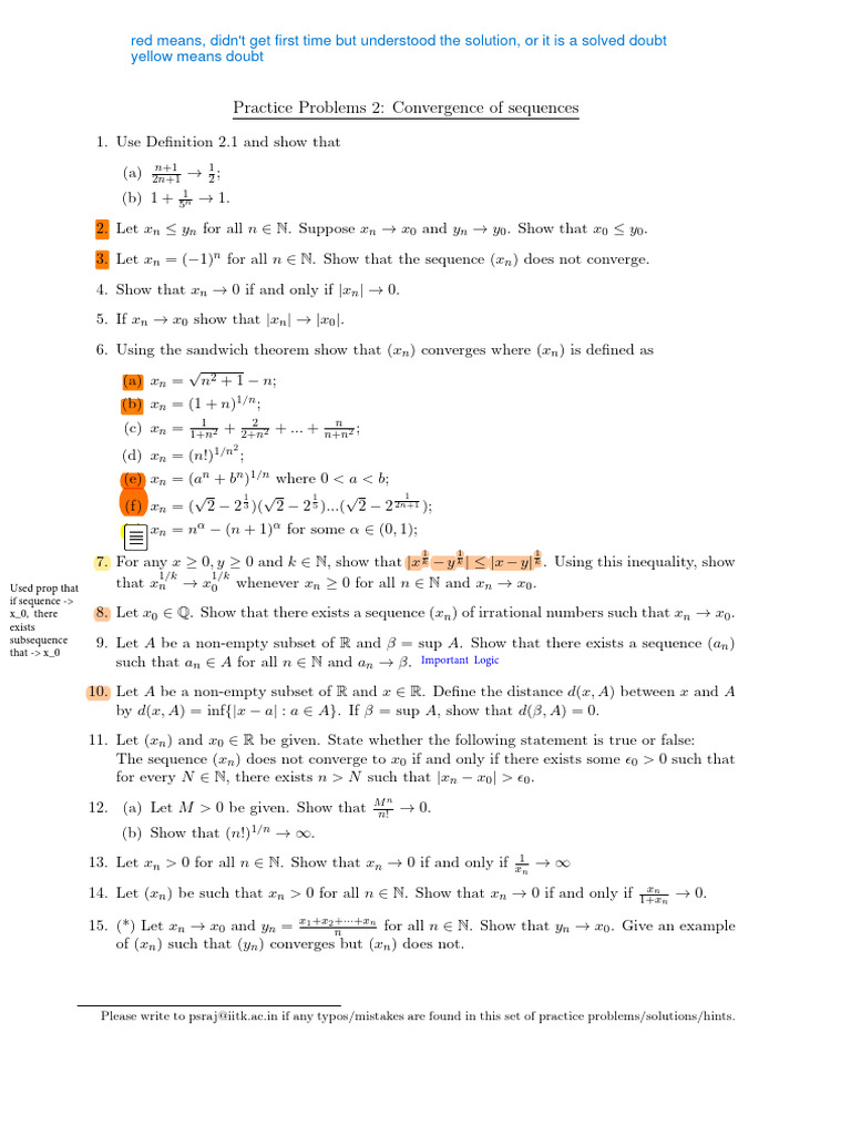 Practice Problems 2: Convergence of Sequences | PDF