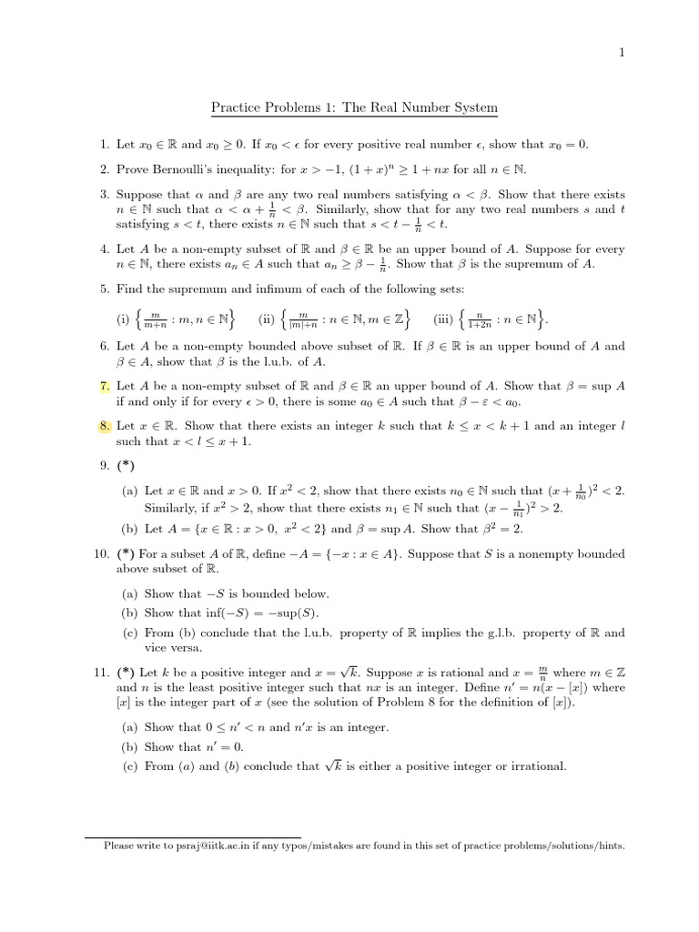 Practice Problems 1: The Real Number System | PDF | Teaching Methods ...