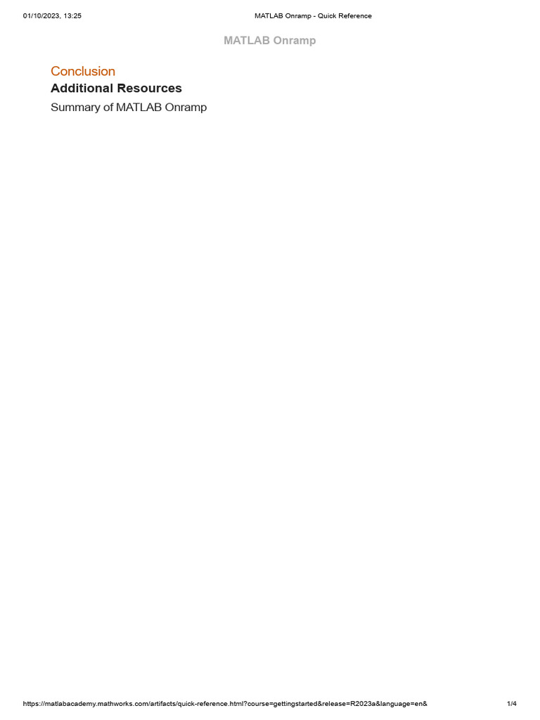 MATLAB Onramp Quick Reference | PDF | Matlab | Matrix (Mathematics)