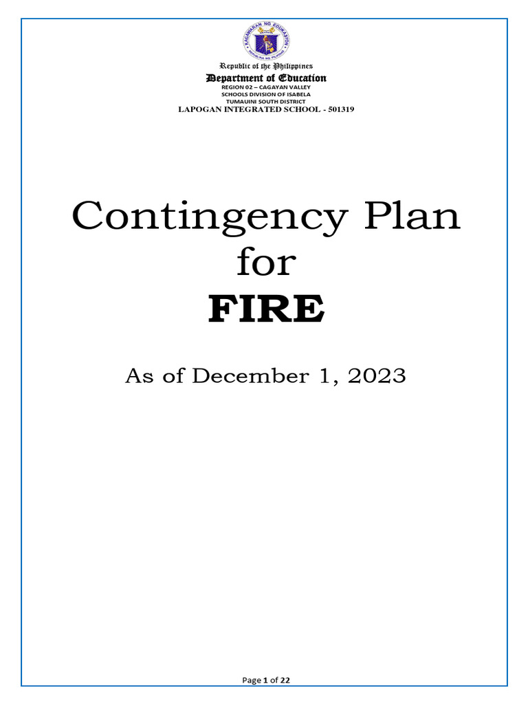 Fire Contingency Plan: Lapogan School | PDF | Risk | Fire Safety