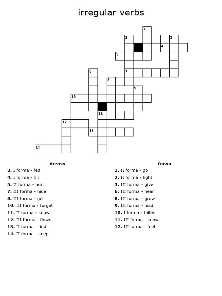 Irregular Verbs Crossword Puzzle | PDF