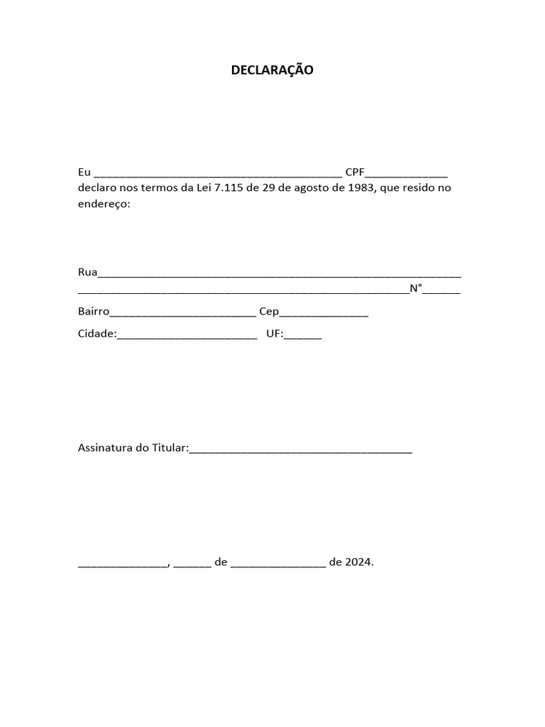 Declaração de Endereço - Modelo | PDF