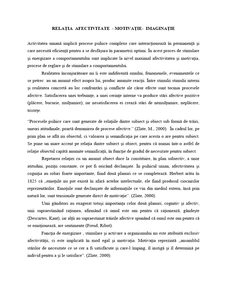Relatia Afectivitate Motivatie Imaginatie | PDF