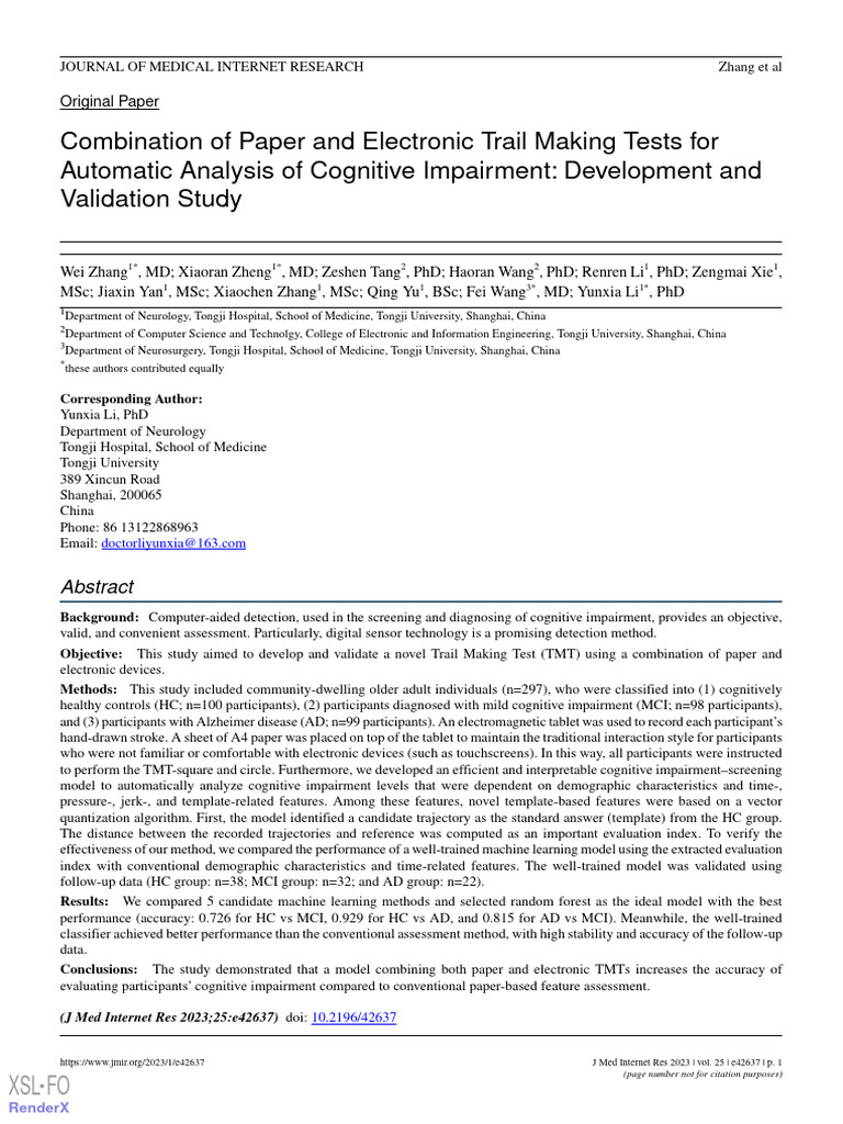 Electronic Trail Making Tests | PDF | Dementia | Medical Diagnosis