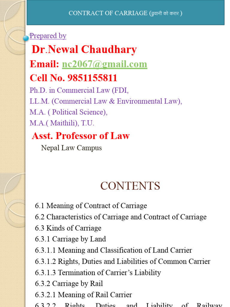 6.3.1 Kinds of Carriage | PDF | Common Carrier | Legal Liability