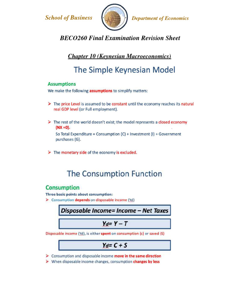 BECO260 Final Examination Revision Sheet | PDF | Fiscal Policy | Economics