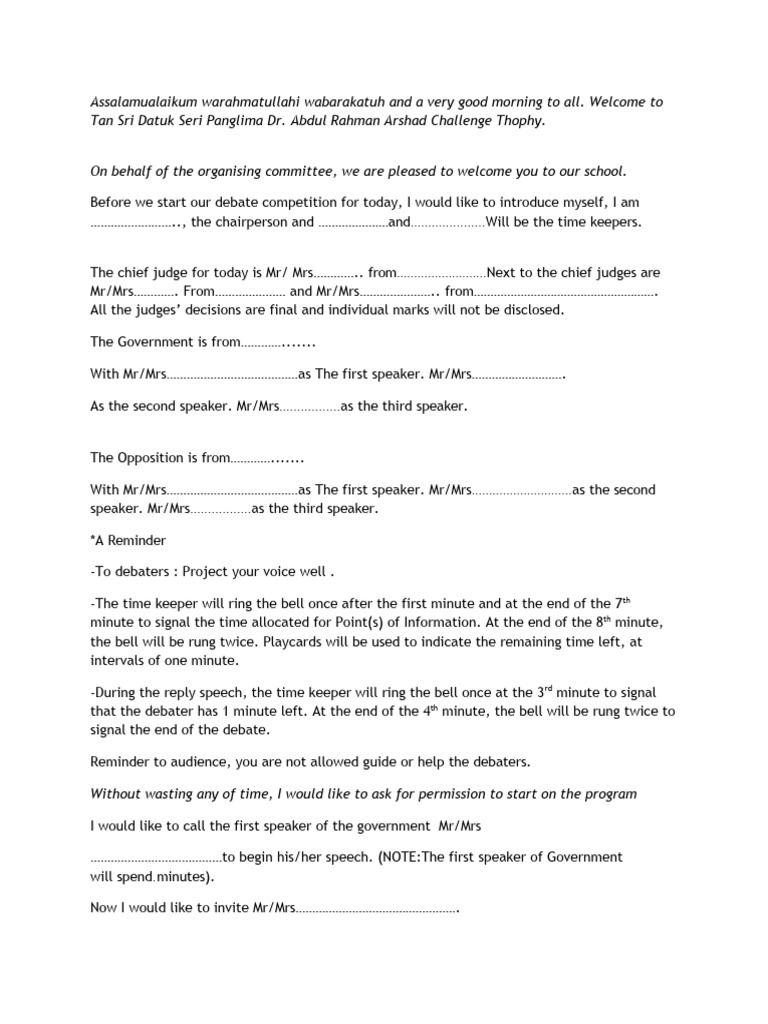 Chairperson MC Debate Script | PDF | Public Sphere | Political Communication