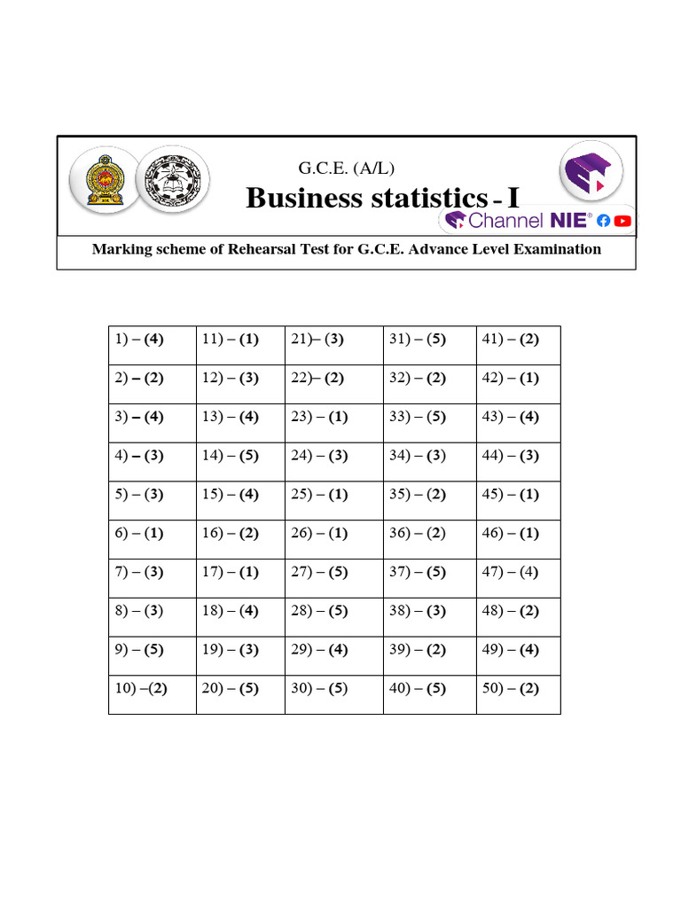Gce Advance Level Exam 2022 Business Statistics Model Papers National ...