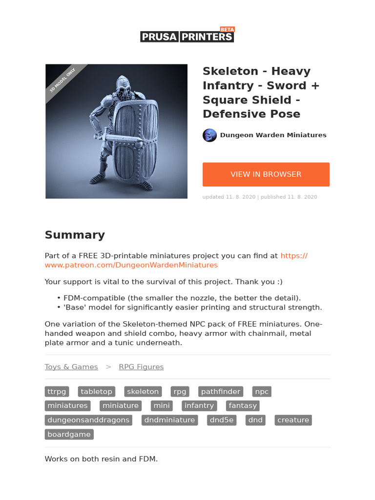 Skeleton Heavy Infantry Sword Square Shield Defensive Pose | PDF