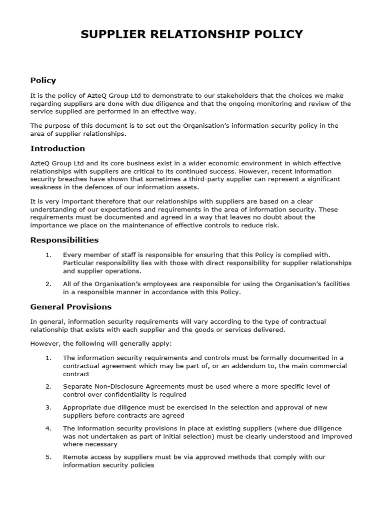 Supplier Information Security Policy | PDF | Information Security ...