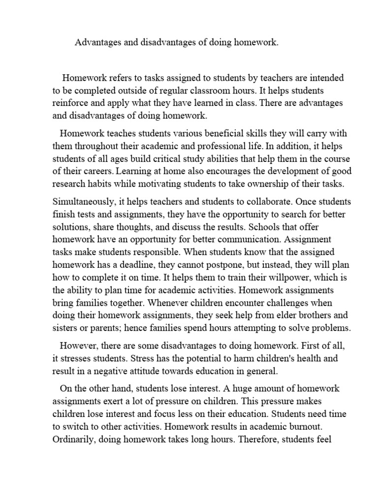 Advantages and Disadvantages of Doing Homework | PDF