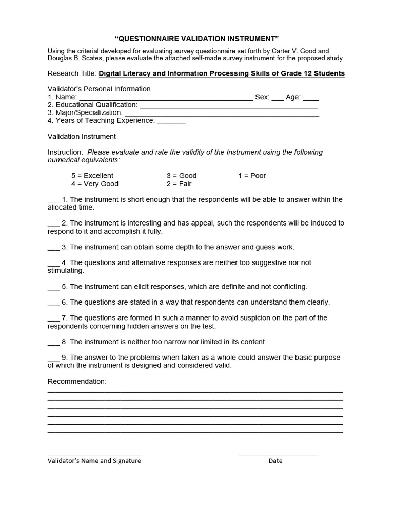 Validation Instrument | PDF | Cognition | Learning