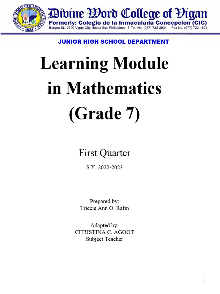 Grade 7 Mathematics 1st Quarter | PDF
