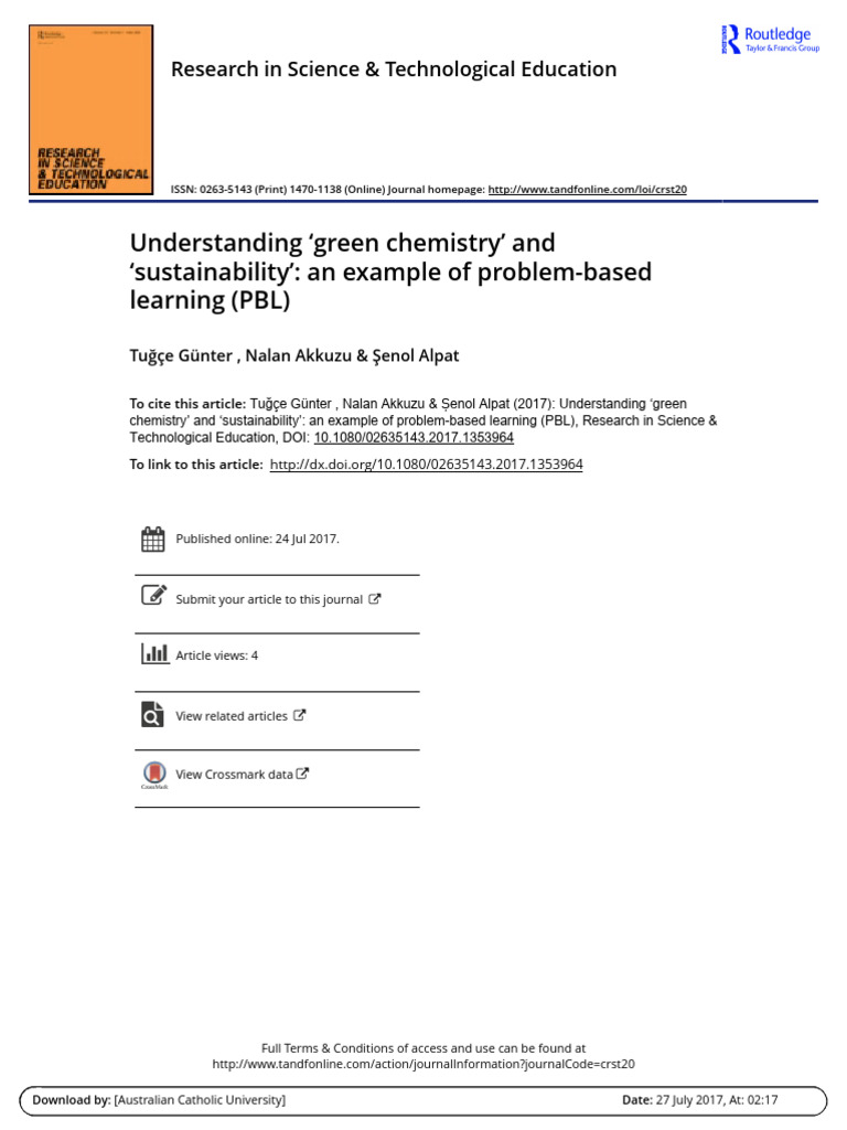 Understanding Green Chemistry' and Sustainability': An Example of ...