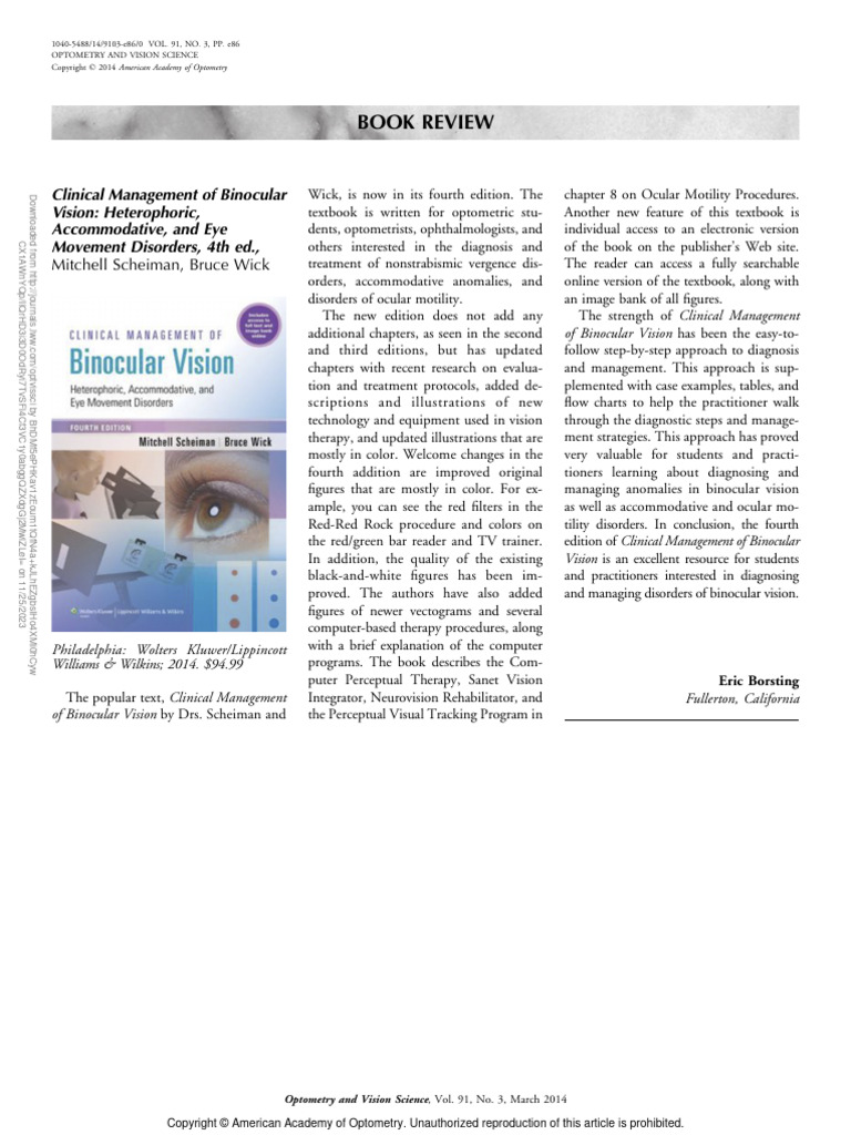 Clinical Management of Binocular Vision .24 | PDF | Optometry | Vision Clinical Management of Binocular Vision .24 | PDF | Optometry | Vision