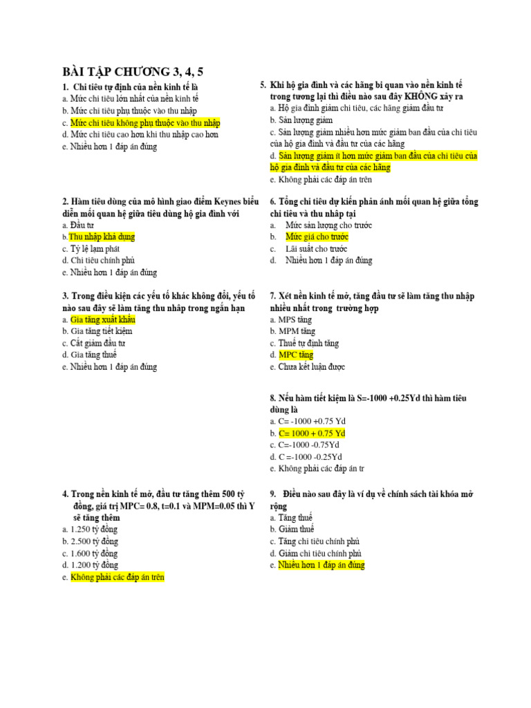 Bài tập chương 3,4,5 | PDF