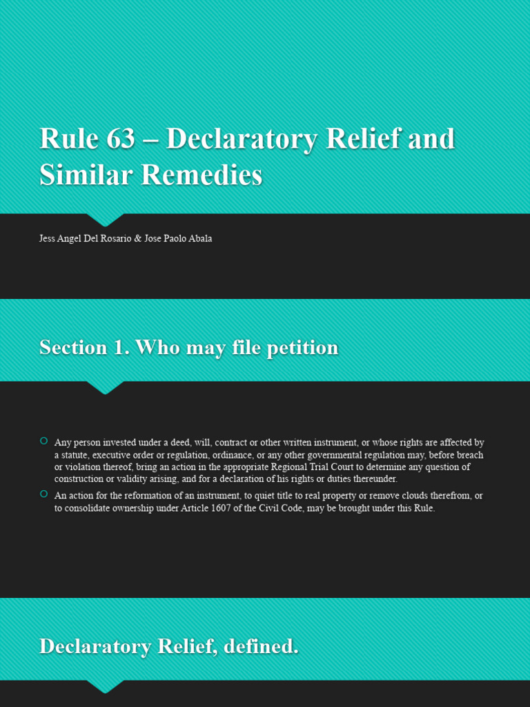 Rule 63 - Declaratory Relief and Similar Remedies | PDF | Legal Remedy ...