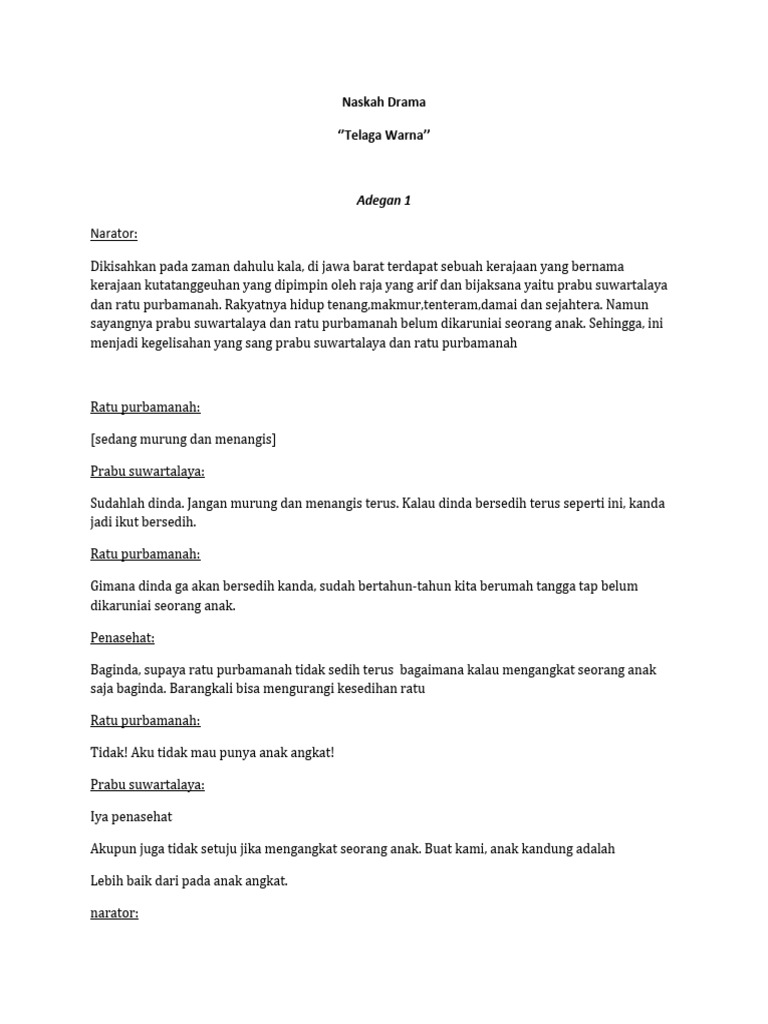 Legenda Telaga Warna: Drama 3 Adegan | PDF | Perjalanan | Seni