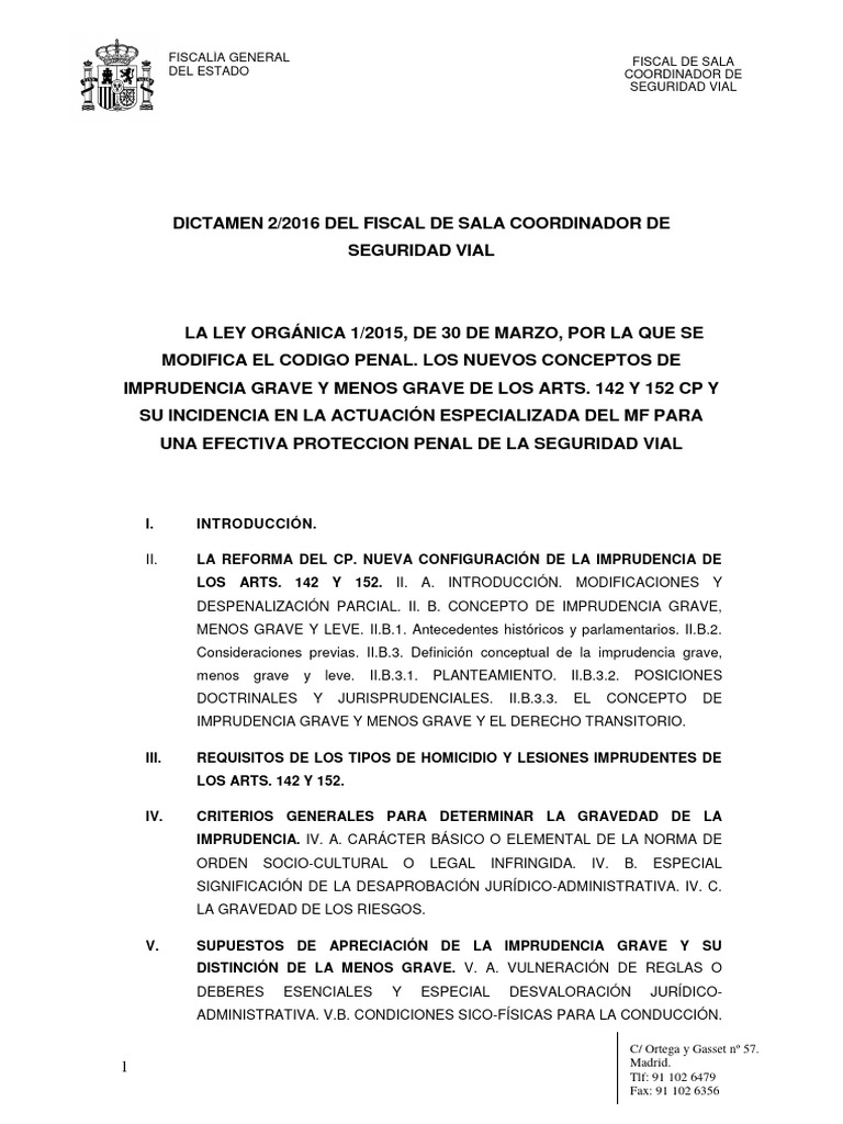 Dictamen 2 2016 Imprudencia Grave y Menos Grave 160714 | PDF | Derecho ...