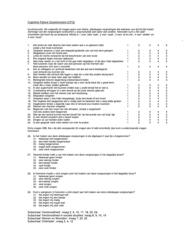 CFQ - Cognitieve Vergissingen | PDF