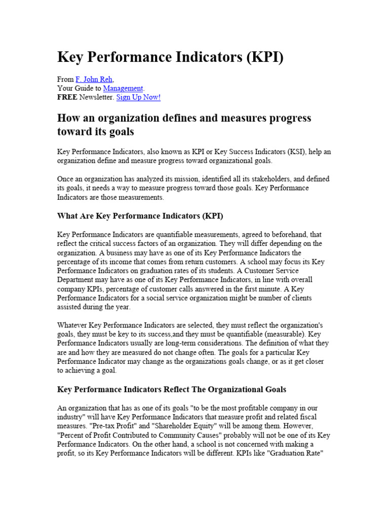 Key Performance Indicators | PDF | Performance Indicator | Goal