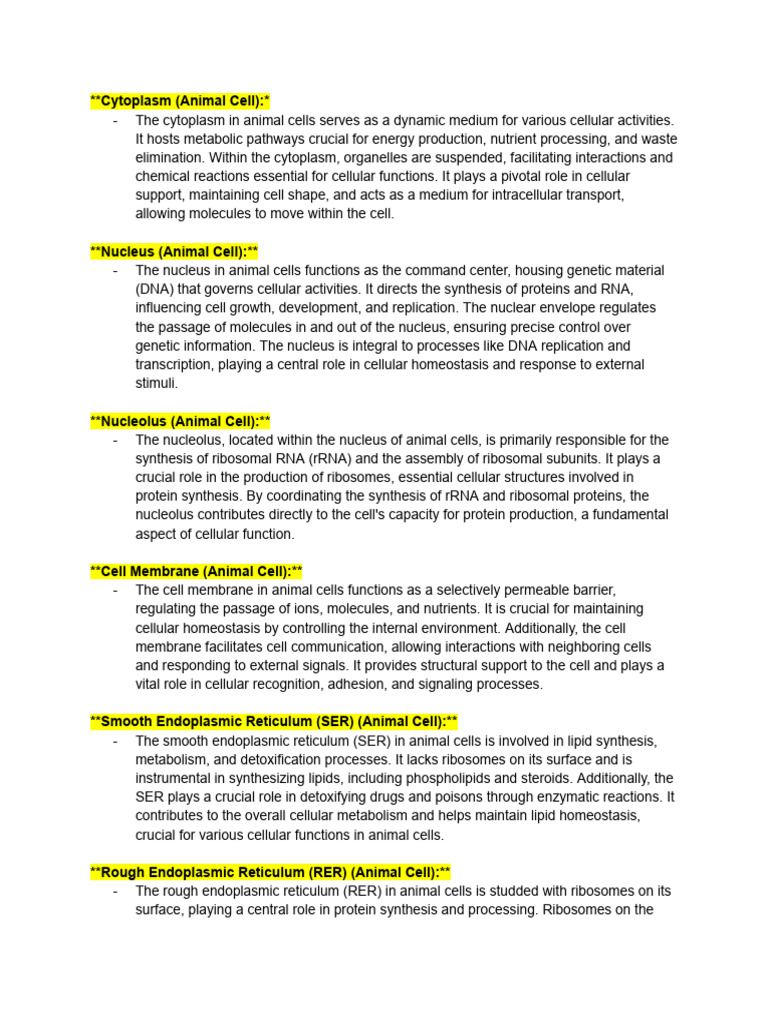 Parts of Animal Cell | PDF | Cell (Biology) | Endoplasmic Reticulum
