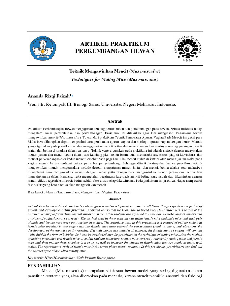 Unit Teknik Mengawinkan Mencit | PDF