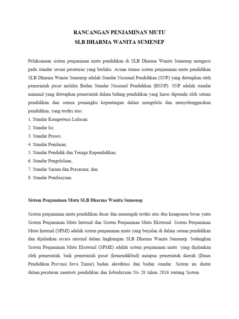 Rancangan Penjamin Mutu | PDF