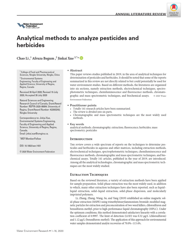 Analytical Methods To Analyze Pesticides and Herbicides | PDF | High ...
