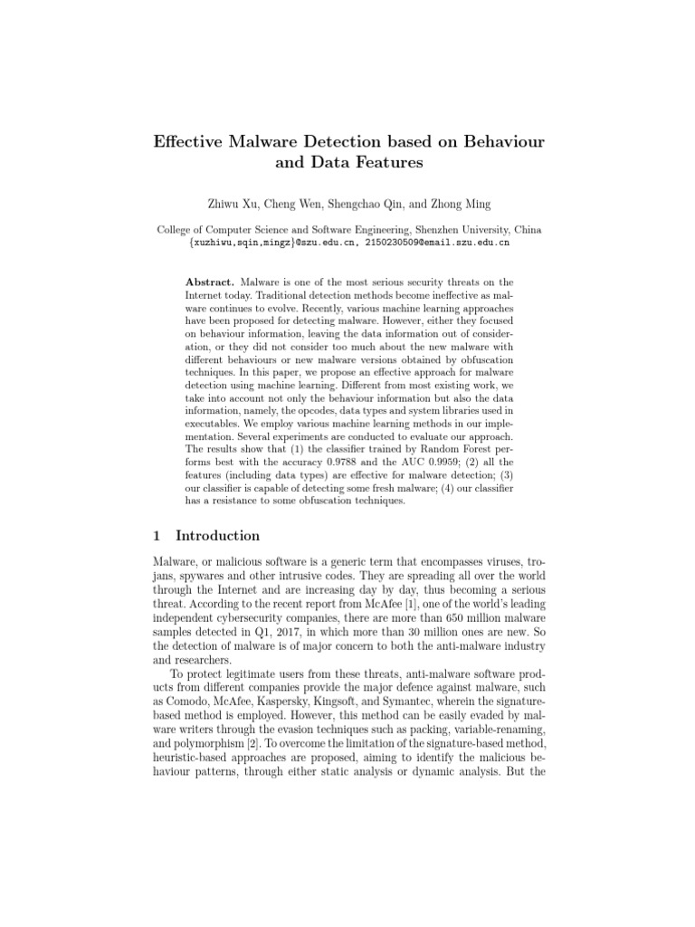 Effective Malware Detection Based On Behaviour and Data Features | PDF ...