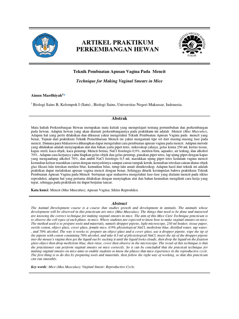 Artikel TEKNIK PEMBUATAN APUSAN VAGINA MENCIT AINUN MARDHIYAH Sains B ...