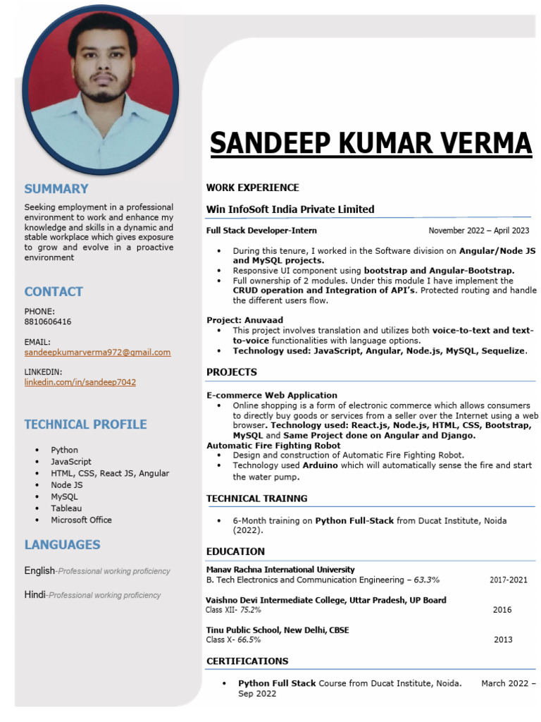 Sandeep Verma CV | PDF | Java Script | Bootstrap (Front End Framework)