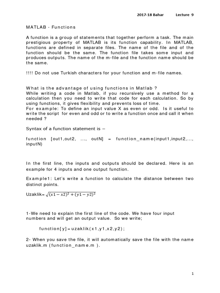 MATLAB Function Basics | PDF | Function (Mathematics) | Matlab