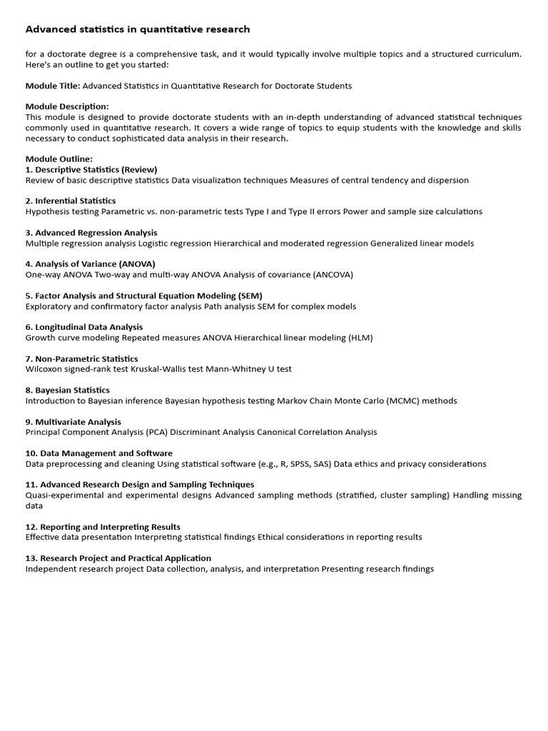Advanced Statistics for Doctoral Research | PDF | Bayesian Inference ...
