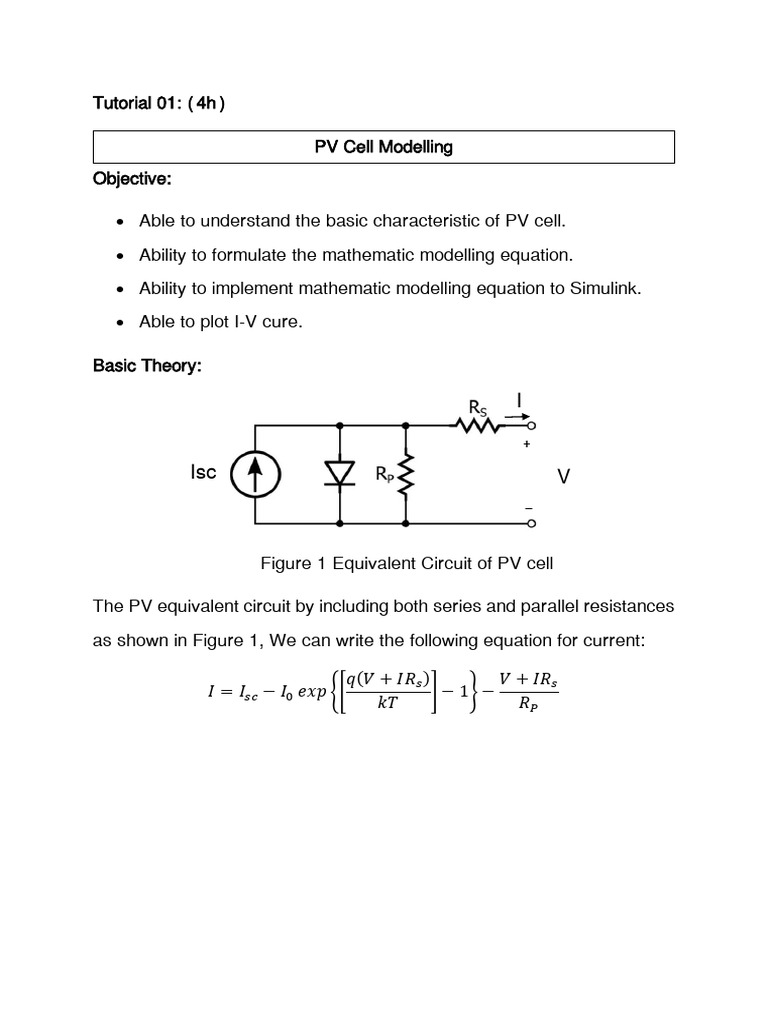 Tutorial 01 PV Cell Modelling | PDF