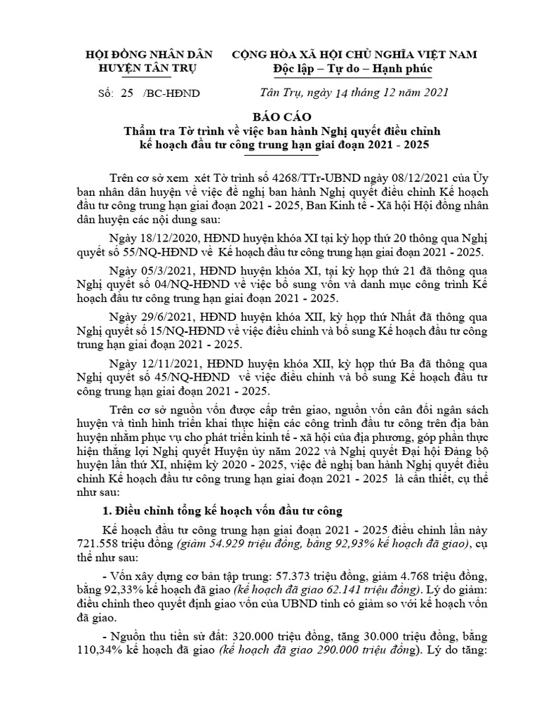 25 - BC-HĐND - 14-12-2021 - BC thẩm tra dieu chinh KH DT cong 2021 ...