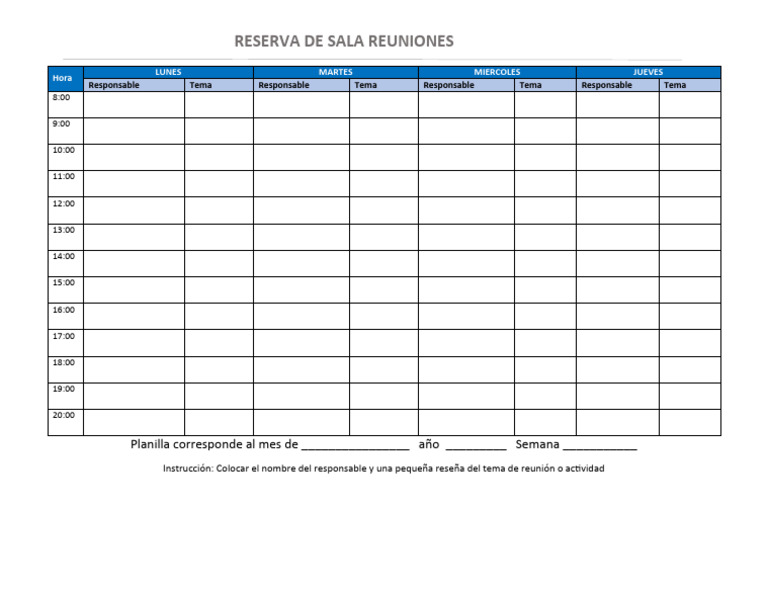 Reserva de Sala de Reuniones Mensual | PDF