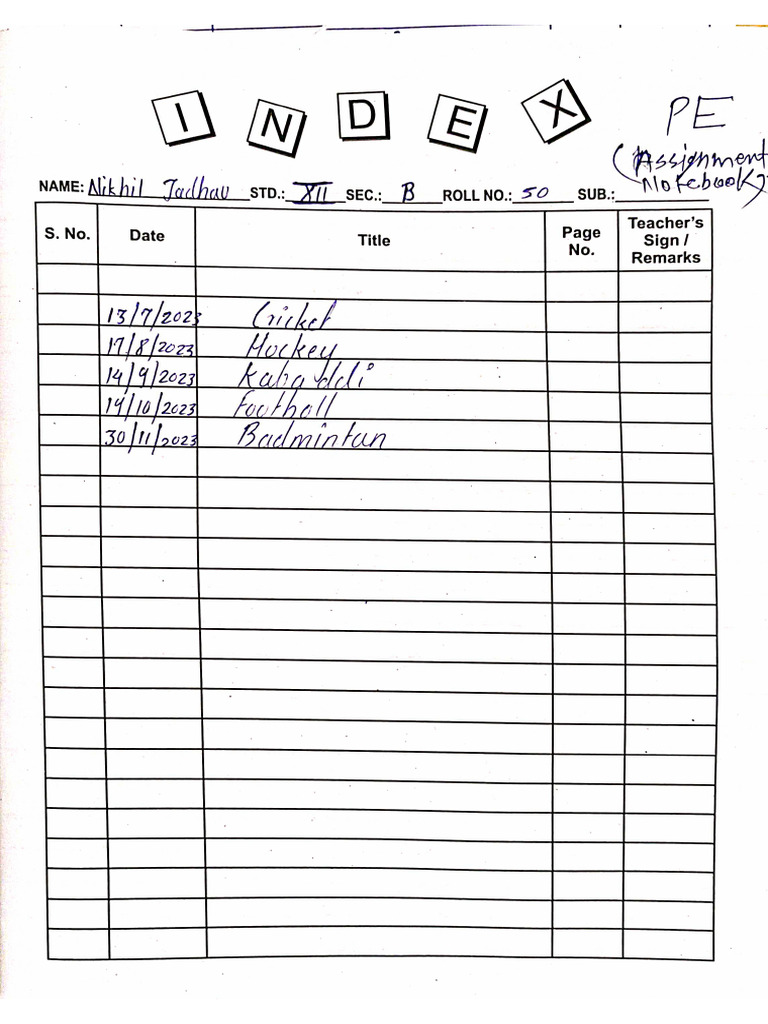 12th Physical Education Assignment Notebook - 1 | PDF