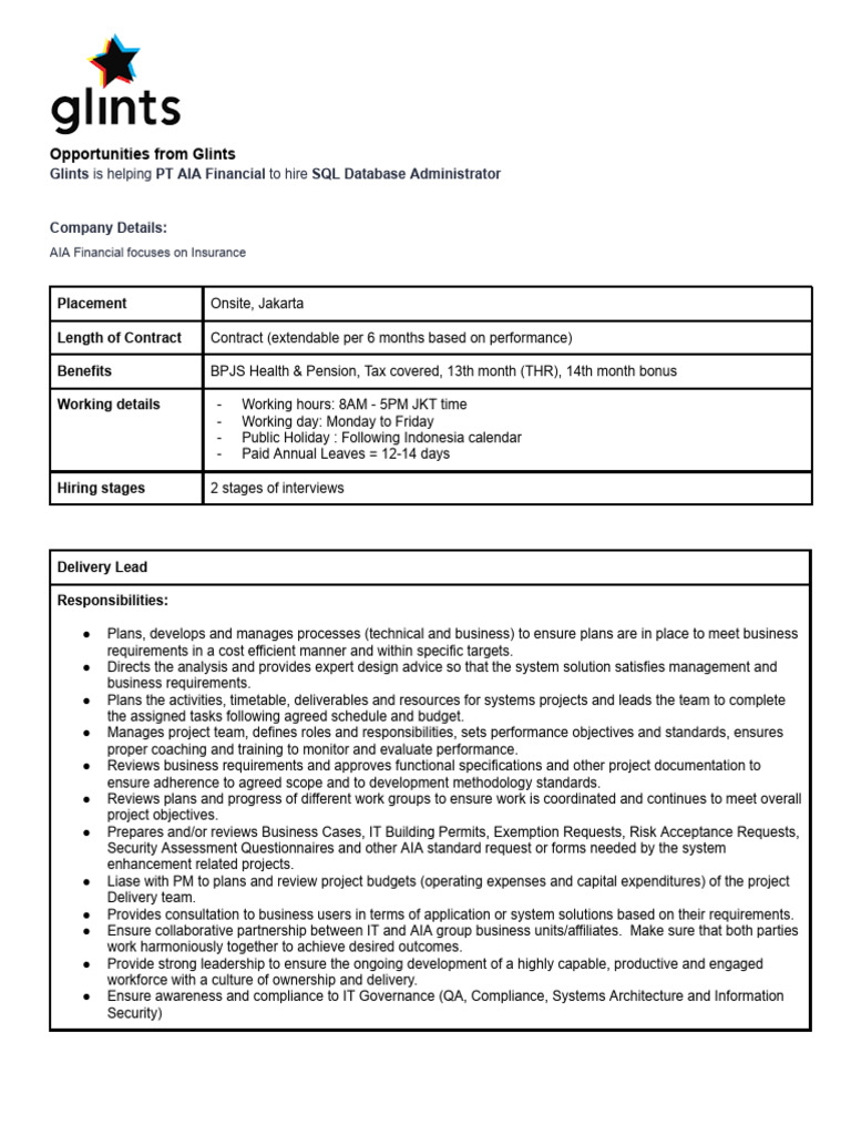 AIA Financial - Delivery Lead | PDF