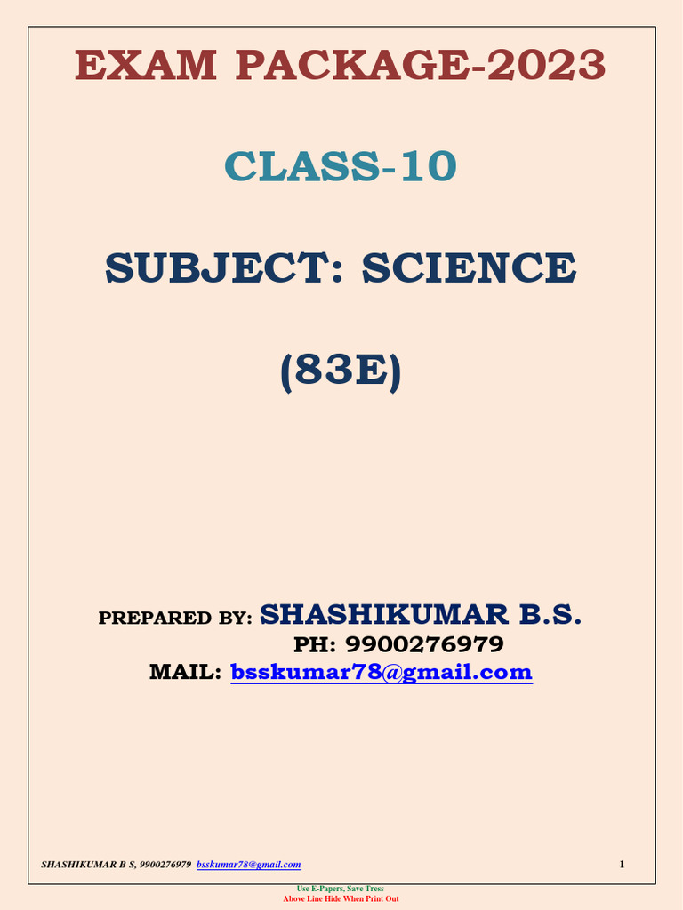 10th STD Science Target-50 Eng Version 2023-24 by Shashikumar Bs | PDF