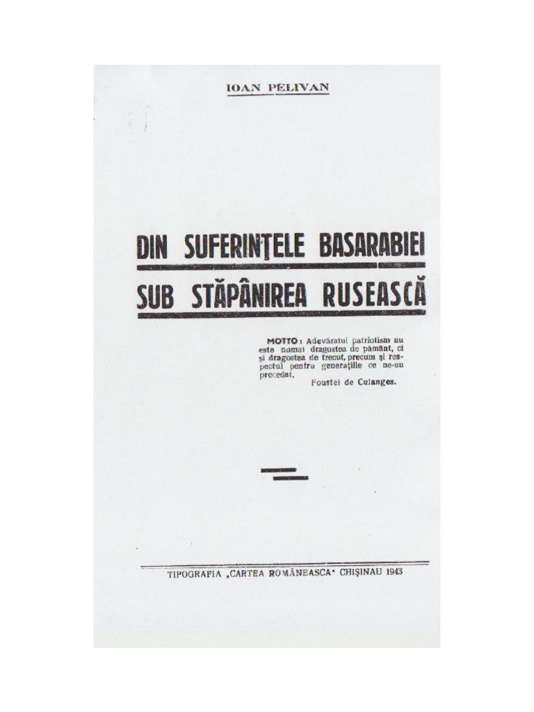 Ion Pelivan - Din Suferintele Basarabiei Sub Stapaneire Ruseasca | PDF