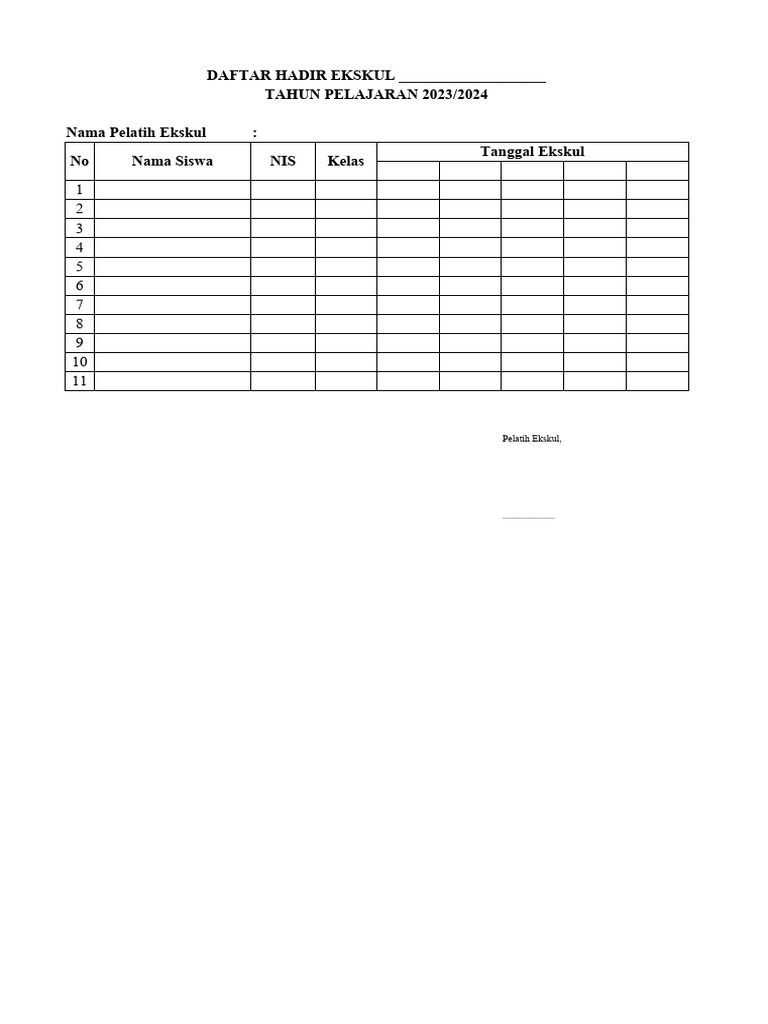Daftar Hadir Ekskul | PDF Daftar Hadir Ekskul | PDF