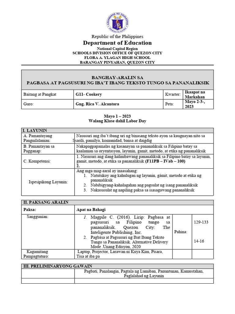 LP Sa Pananaliksik Mayo 2-5 2023 | PDF