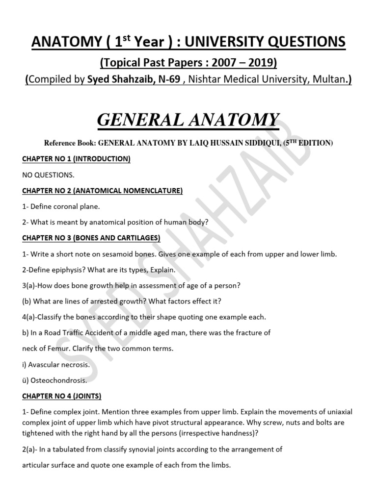 Anatomy - 1st Year - Topical Papers | PDF