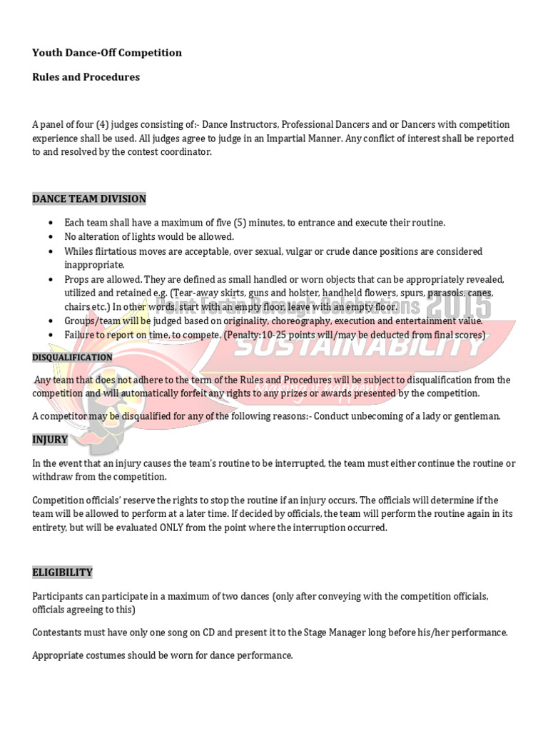 Youth Dance Off - Rules and Regulations | PDF
