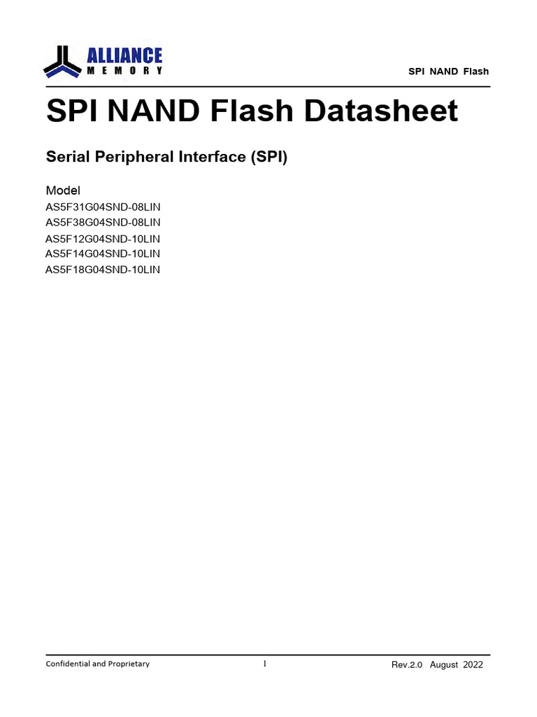 AllianceMemory Rev0 SPI NAND Flash Ver2 11august2022 0 Compressed | PDF
