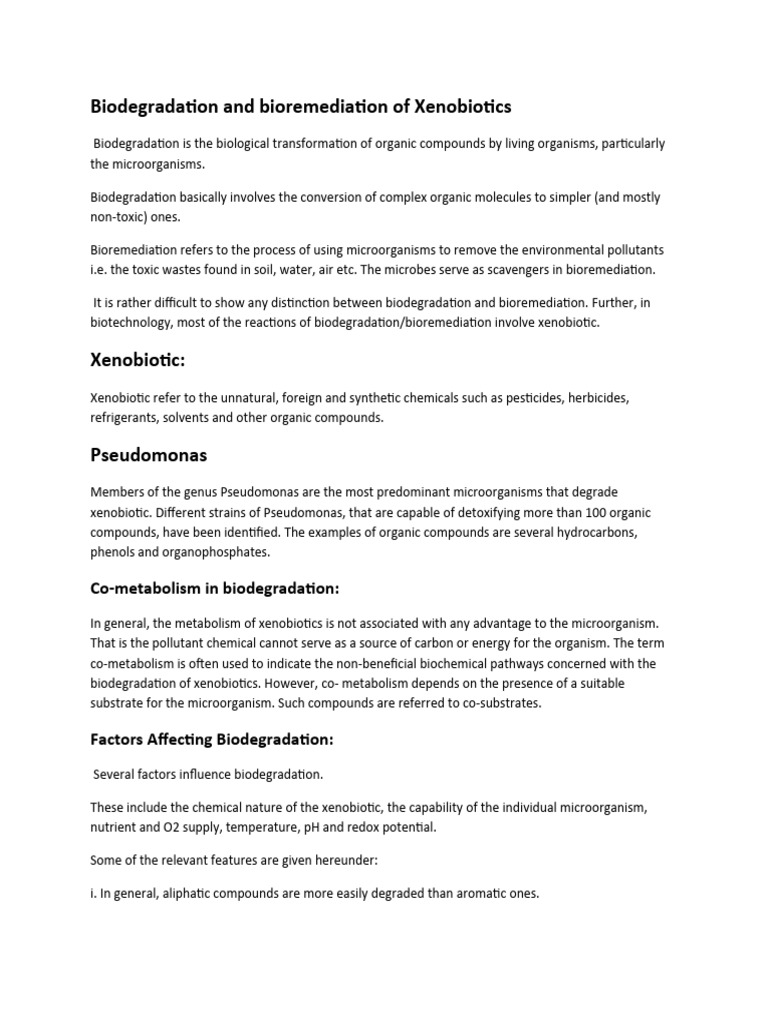 Biodegradation and Bioremediation of Xenobiotics | PDF | Biodegradation | Pesticide