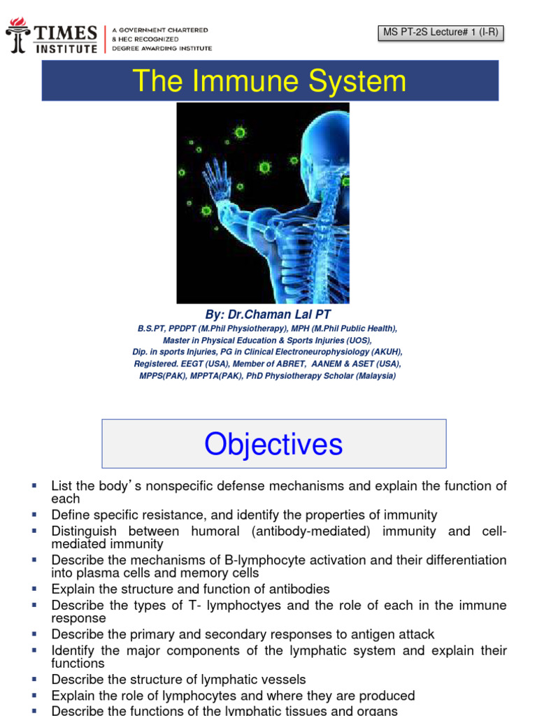 Lecture No.1 Immune System Introduction by DR Chaman Lal PT | PDF | Innate Immune System ...