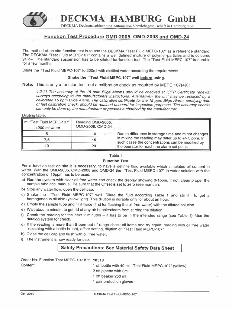 Deckma MEPC-107 Calibration Kit | PDF