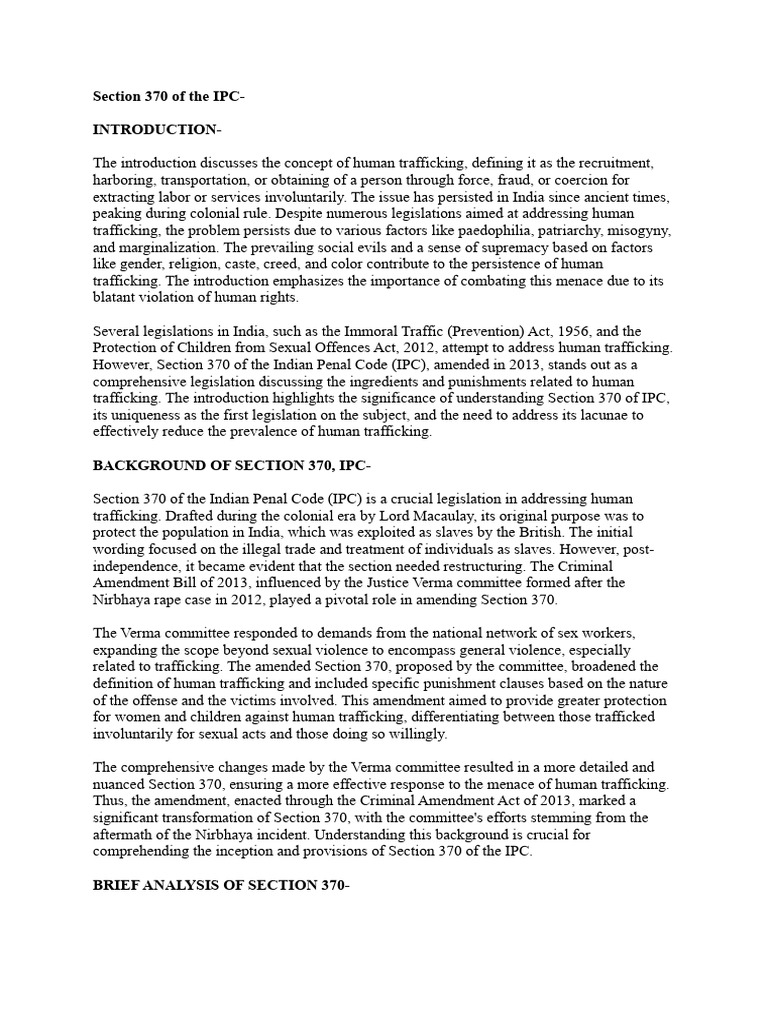 History Of Section 370 IPC PDF Human Trafficking Sexual Slavery